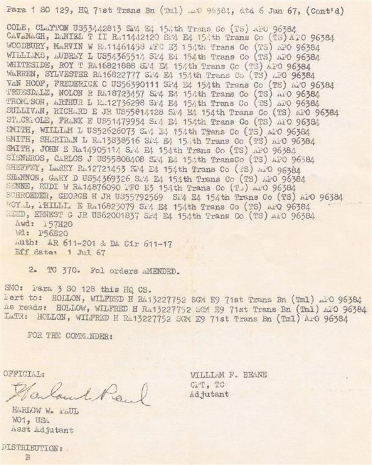 154th Transportation Oders